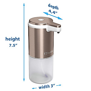 iTouchless, Rust-Free Stainless Steel Automatic Touchless Pump, Mix Your Own FoamSoap, Restroom, Bathroom, Kitchen, Save Time and Money, Soap Dispenser, 11 fl oz, Ultraclean, Rose Gold