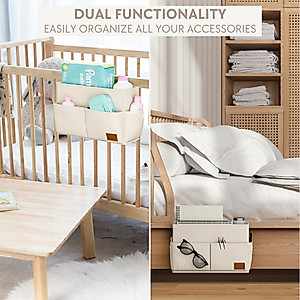 Large Bedside Caddy With Big Pockets And Bottle Holder to Easily Organize All Your Accessories - The Perfect College Dorm Room Storage Essential for Students - Fits All Hospital Beds & Wheelchairs