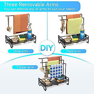 KIKIBRO Kitchen Sink Caddy Organizer Dish Cloth Holder for Rag Brush Sponge Soap at Kitchen Bathroom with Drip Tray and Swivel Lever