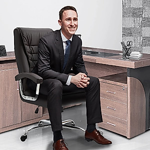 Halter Ergonomic Office Chair for Home Office Desk, Luxury Leather Bonded Executive Chair, Adjustable Height, Padded Comfy Seat, High Back Lumbar Support, Computer Chair for All Day Comfort, Black