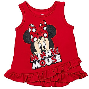 Disney Minnie Mouse Toddler Girls Tank Top French Terry Shorts and Scrunchie 3 Piece Outfit Set Red SizeDescription1