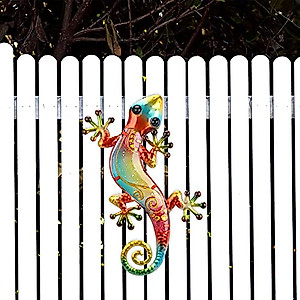MUMTOP Metal Gecko Wall Decor Lizard Hanging Art for Indoor Outdoor, Garden, Patio, Fence, 14.2 Inch, Red