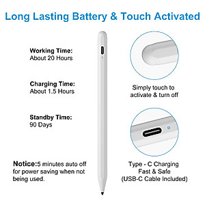 Stylus Pen for iPad (2024-2018) with Fast Charge & Palm Rejection,FOJOJO Active Pencil for Apple iPad Pro 11/13 M4,iPad Air 11/13 M2,iPad Pro 11/12.9",iPad 10/9/8/7/6th,iPad Air 5/4/3rd,iPad Mini 6/5