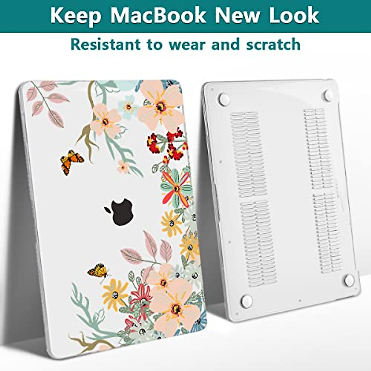 Teryeefi for New MacBook Pro 13 Inch Case 2022 2021 2020 2019 2018 2017 2016 Release A2338 M1 M2 /A2289/A2251/a2159/A1989/A1706 Touch Bar, Floral Hard Plastic Shell and Keyboard Cover,Orange Flower