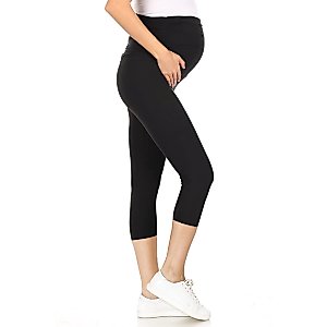 Leggings Depot Women's Maternity Leggings Over The Belly Pregnancy Casual Yoga Tights (Capri, Black, 2X)