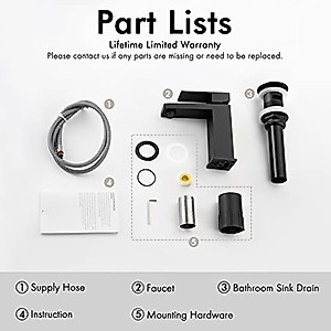 KES Black Bathroom Faucet & Bathroom Sink Drain with Overflow, cUPC Certified Vanity Single Hole Faucet with Pop Up Drain Stopper Rustproof Matte Black, L3156ALF-BK-C3