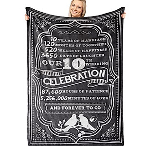 InnoBeta 10th Anniversary Tin Gifts, 10th Marriage Wedding Anniversary, Valentine's Day Gifts for Husband, Wife, 10 Year Wedding Anniversary Blanket for Him, 10th for Her and Couple (50"x65")