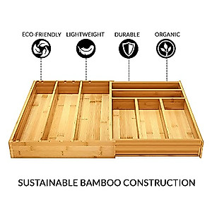 ZESPROKA Bamboo Kitchen Drawer Organizer for Utensils, Silverware, Flatware, Spoons, Fork & Knives–Adjustable Cutlery Tray Divider for Storage & Organization –8 Compartments