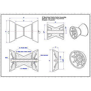COLOFULWAY 3" Boat Trailer Bow Bell Roller Assembly with 1/2" Shaft fits 3 inch Bracket, Polyurethane(Red)