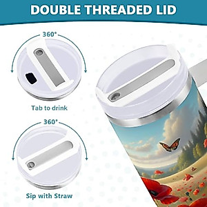 RPLIFE Poppy Flowers 40oz Tumbler with Handle, Stainless Steel Water Bottle with Straw, Tumblers for Women