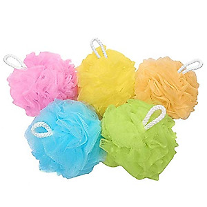 Cosywell Bath Sponges Bath Loofahs Mesh Pouf Shower Wash Ball Large 5 Packs 60g Each Soft Eco-Friendly for Men& Women Cleanse, Smooths Skin, Exfoliating