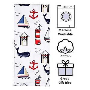 fillURbasket Coastal Kitchen Towels Set of 3 Nautical Towels with Fish Sailboats Whales Lighthouse Ocean Dish Towels for Kitchen 15”x25” 100% Cotton