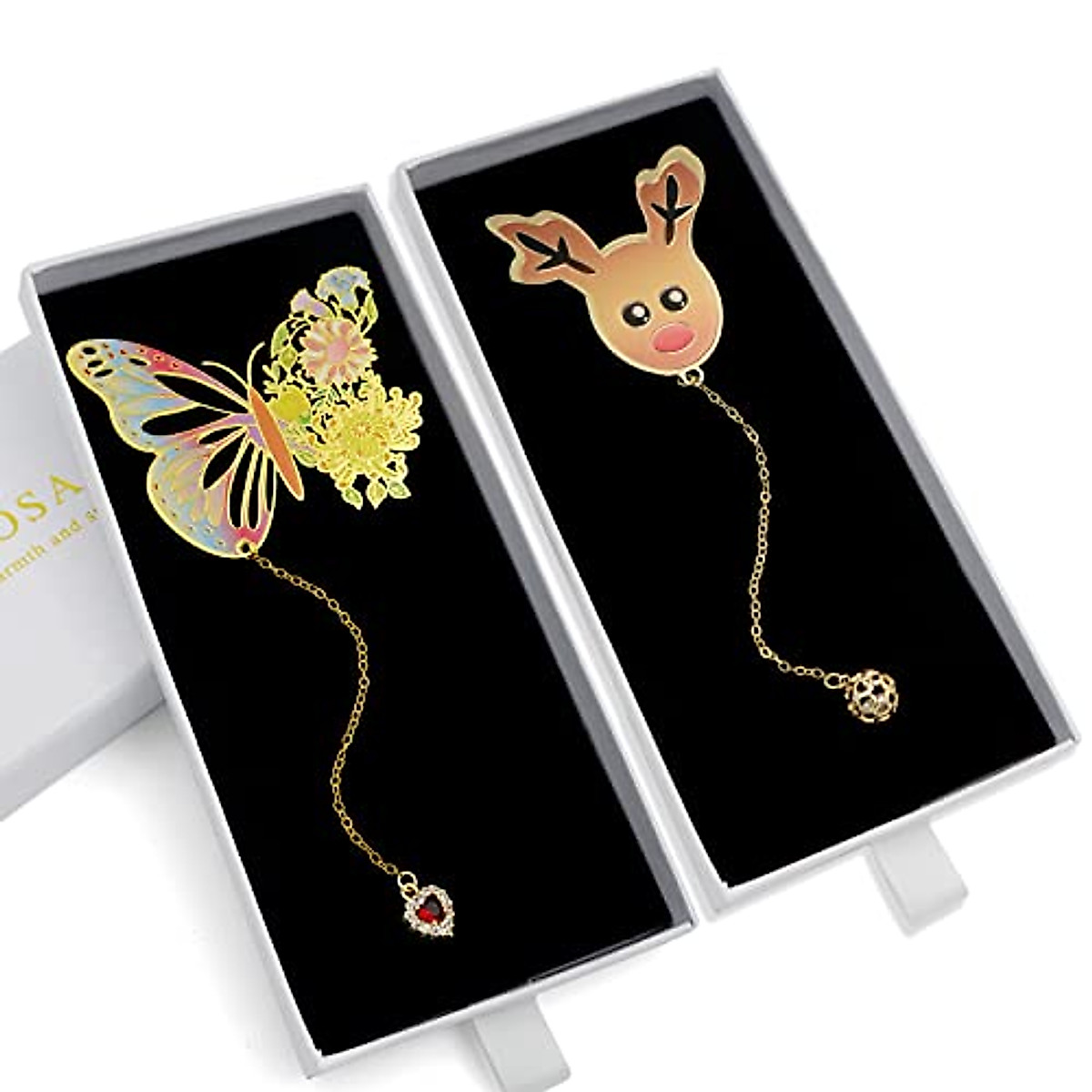 KIZOSA Metal Butterfly Flower Bookmark and Unique Deer Bookmark Bundle