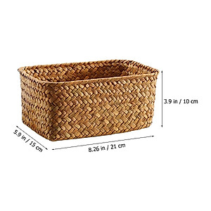ABOOFAN Seagrass Storage Basket Woven Seagrass Desktop Basket Rectangular Organizer Box