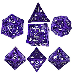 Hollow Metal DND Dice Set/Dungeons and Dragons Accessories/D and D Dice Starter Kit/Role Playing Game Dice/Dragon Dice Game Set D&D /D4 D8 D10 D12 D20 (Purple)