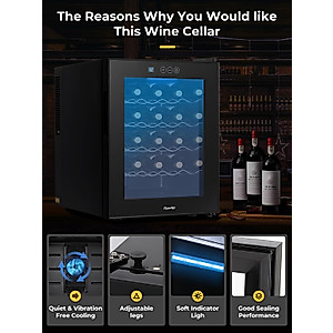 Flyseago Wine Cooler 20 Bottles Eco Friendly Smart Control Wine Cellar with Digital Display Under Counter No Assembly Freestanding Wine Refrigerator Double Glass Door for Bar, Kitchen, Hotel, Rv¡­