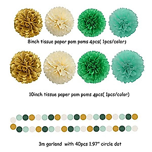 Sage-Green Beige-Gold Birthday Decorations - 31pcs Party Kits Happy Birthday Banner Flags,Tissue Paper Pom Poms,Tassel Streamers Garland Decor for 13th 18th 21th Princess Girl Woman Panduola