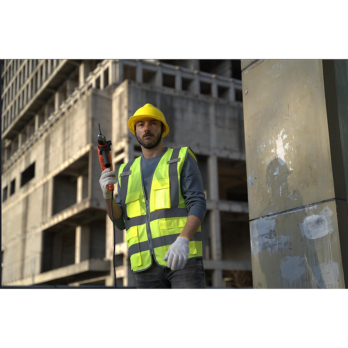 Dazonity High Visibility Safety Vest with Multi Pockets and Zipper, 10 Packs,Reflective Strips, Fit for Men & Women, Work, Construction,Cycling, Runnning, Surveyor, Volunteer (Yellow-XL)