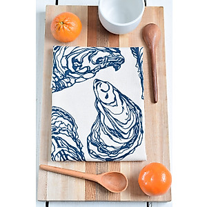 Tea Towel, Oyster Shell, Navy Blue, Nautical, Organic Cotton, Hand Screen Printed, Flour Sack Dish Towel, Sweet Housewarming Gift, Natural