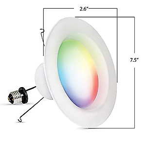 Feit Electric Smart Recessed Light, Fits Most 5-6" Can Housing, Works with Alexa or Google Assistant, Dimmable, 75W Equiv, 1000 Lumens, 2.4GHz WiFi Color Changing Downlight, LEDR6/RGBW/AG, 1 Pack