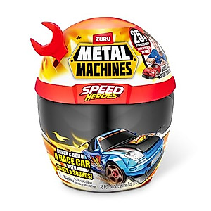 Metal Machines Speed Heroes (Red) by Zuru, 20+ Surprises, Build Your own Car, Two Bodies, Lights & Sounds, Slime