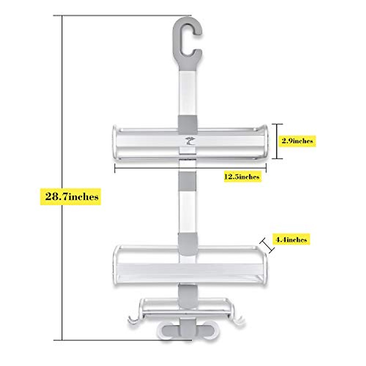 ToiletTree Products Aluminum Rustproof Shower & Bath Caddy - Hanging Storage Organizer with Hooks for Loofahs & Razors - Easy to Assemble Shower Shelf
