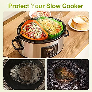 Slow Cooker Liners, 2 Pack Divider Silicone Liners for 6 QT Oval Pot, Reusable Leakproof Large Instant Pot Liners for Kitchen Use, Foldable Dishwasher Safe Cooking Liner