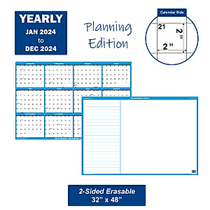 32" x 48" SwiftGlimpse 2024 Wall Calendar Erasable Large XL Wet & Dry Erase Laminated 12 Month Annual Yearly Wall Planner, Horizontal, Navy