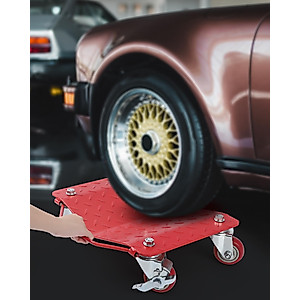 Garvee Car Dolly Set of 4 with 6000 lbs Capacity, Carbon Steel Heavy Duty Car Mover Wheel Dollies with Antiskid Plate & 360 Degree Rotatable Wheel, 16"*13", Red