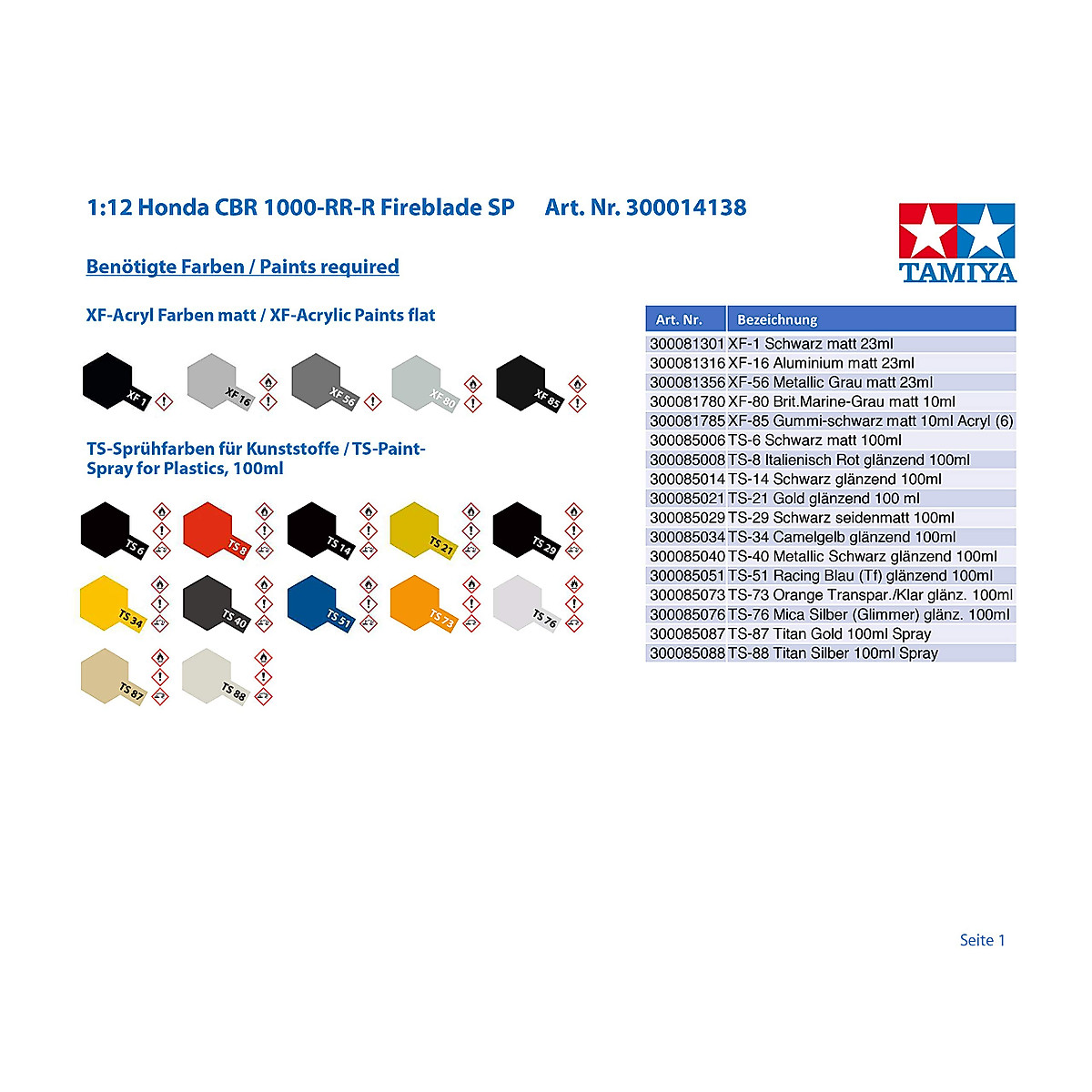 Tamiya 14138 300014138 1:12, Honda CBR 1000-RR-R Fireblade SP, Faithful Replica, Model Making, Plastic Kit, Hobby, Glueing, Model Kit, Assembling, Unpainted