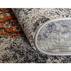 Unique Loom Vita Collection Modern Over-Dyed Center Medallion Vintage Area Rug, 8 ft x 8 ft, Gray/Ivory