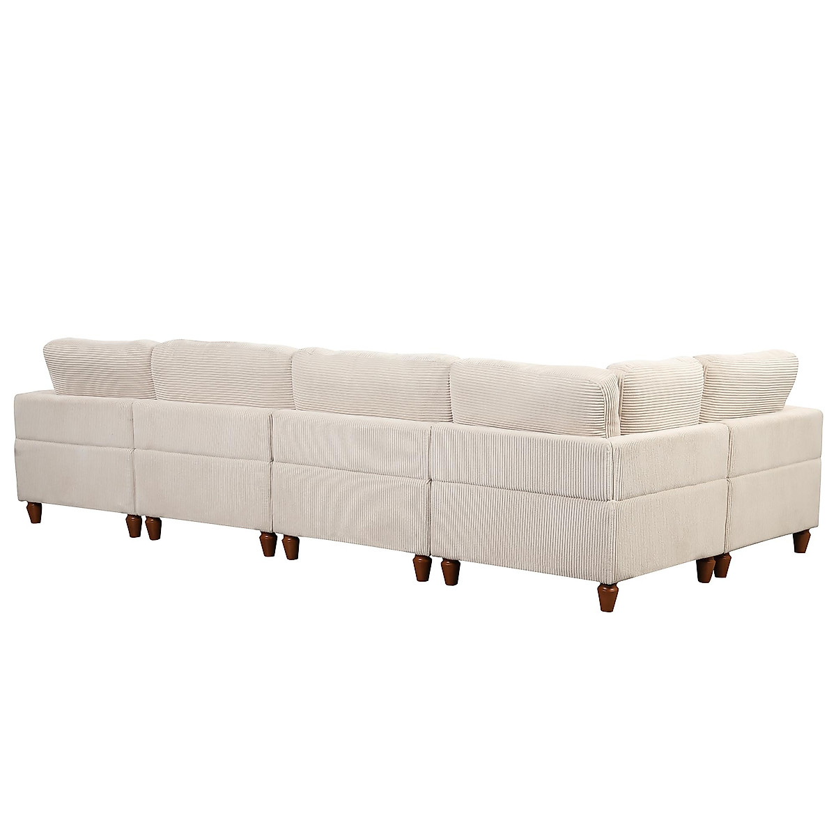 kevinplus Modular Sectional Sofa Couch L-Shaped for Living Room, Modern 5-Seat Corner Sofa Couch with Reversible Ottoman for Apartment Office Studio, Wood Leg & Corduroy Fabric, Beige