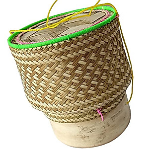 Sticky Rice Serving Basket Large Handmade ''KRA-Tip'' Thai Laos Traditional Weave Wickerwork with Vegetable Based Dye Serving Travel Picnic Keeping Sticky Rice After Steaming Warm