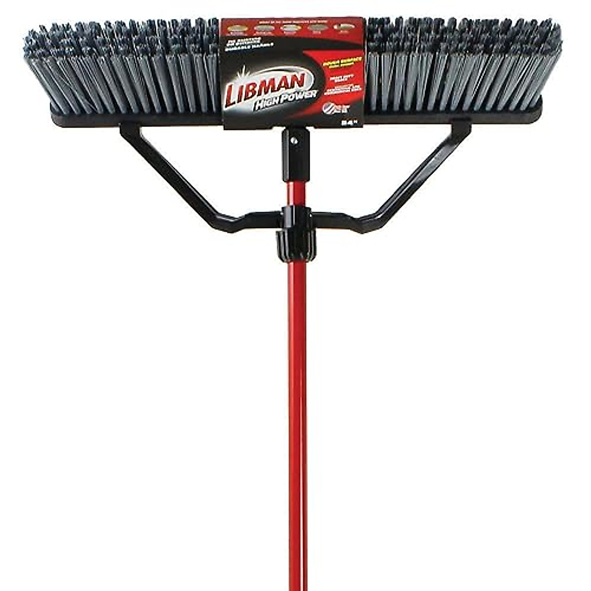 Libman Commercial 825 Rough Surface Heavy Duty Push Broom, 64" Length, 24" Width, Black/Red/Grey (Pack of 3)