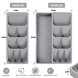 ORIJOYNA Kitchen Flatware Organizers - Drawer Organizer Tray Box Cutlery Expandable Organizer - for Kitchen Drawer Holding Flatware Spoons, Forks, Spatula (Grey)