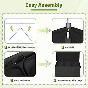 Raybee Laundry Basket 180L Laundry Hamper with Lid Black Laundry Basket 3 Section Laundry Hamper with Removable Bags Collapsible Dirty Clothes Hampers for Laundry Closet Bathroom 24.8''L*16.1''W*27''H