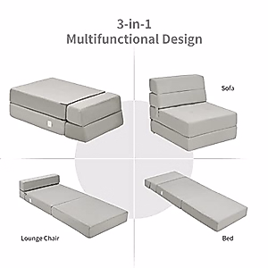 Casart Sofa Bed Tri-Fold Portable Sleeper Folding Memory Foam with Washable Cover Guest Chaise Lounge Padded Cushion Guest Sleeper Chair (Gray)