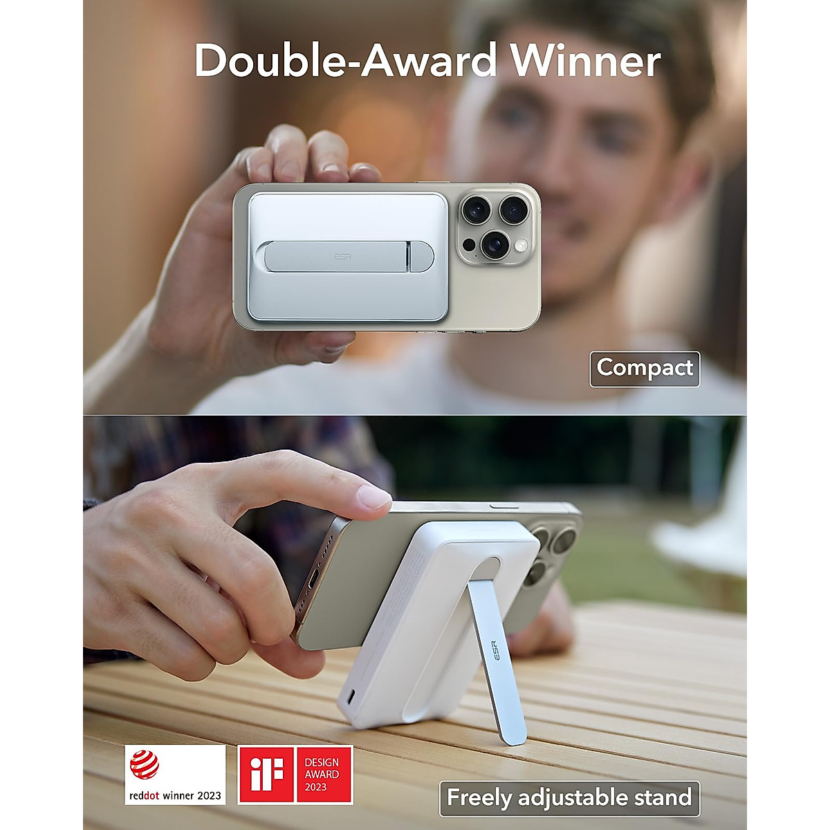 ESR for Kickstand MagSafe Battery Pack,10,000mAh Portable Charger Slim with USB-C Cable,Wireless Magsafe Power Bank for iPhone 15/15 Plus/15 Pro/15 Pro Max/iPhone14/13/12 Serie,White