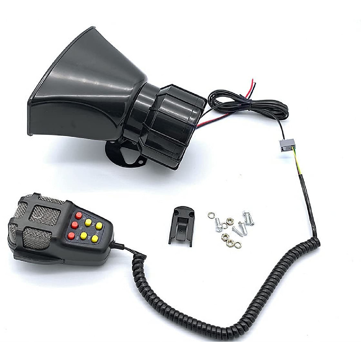 Rockmoon Car Siren Horn 7 Tone Sound Siren Police Mic PA Speaker Car System Emergency with Microphone Amplifier-100W Emergency Sound Electric Horn-12V, black