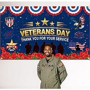 JKQ Veterans Day Thank You for Your Service Backdrop Banner 73 x 43 Inch Thank You Veterans Banner America Patriotic Party Decorations Honoring All Who Served Indoor Outdoor Photo Booth Props