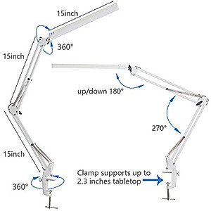PSIVEN LED Desk Lamp, Architect Task Lamp, Metal Swing Arm Dimmable Drafting Table Lamp with Clamp (3 Color Modes, 10-Level Dimmer, Memory Function) Highly Adjustable Office, Craft, Workbench Light