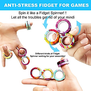 Pushmick 9 Pcs Finger Magnetic Rings Fidget Toys, Colorful Magnet Rings, Great Fidget Rings for Training Relieves Reducer Autism Anxiety.