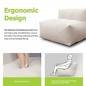 OPEAK Patio Furniture Set Bean Bag Chairs 6PC Outdoor Chairs Sectional Conversation Patio Set Daybed Furniture Outdoor Sofa Couch High Density Foam Filling Modern Comfy Patio Couch (Light Beige)