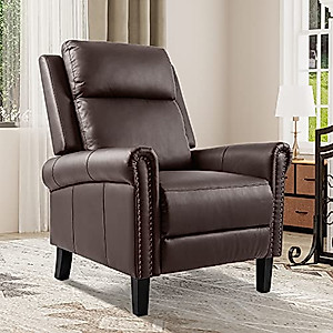 YITAHOME Leather Recliner Chair, Push Back Recliner with Comfortable Arms and Back, Accent Chair Single Sofa Adjustable for Living Room, Home Theater Seating, Brown