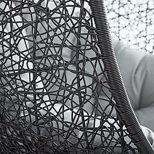 Modway EEI-3635-BLK-GRY Encase Wicker Rattan Outdoor Patio Swing Chair with Hanging Steel Chain in Black Gray