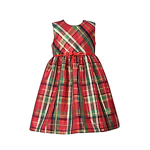 Bonnie Jean Girl's Holiday Christmas Dress and Coat Set for Baby, Toddler and Little Girls, Red Green Gold, 6X