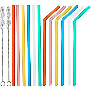 12 Pack Reusable Replacement Straws for Stanley Cup 40 oz Tumbler, Silicone 12 Inch Extra Long Drinking Straw with Cleaning Brush, Flexible Color Bent & Straight Straws for Stanley H2.0 with Handle