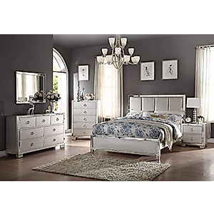 ACME Voeville II Queen Bed (Padded HB) - - Platinum PU & Platinum