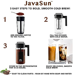 JavaSun Deluxe Cold Brew Coffee Maker, 1.3 Quart Heavy-Duty Tritan Pitcher (Classic)