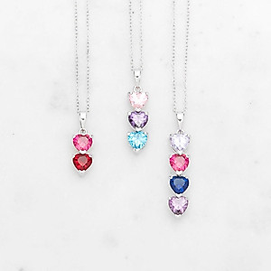 EVE'S ADDICTION Custom 4 Stone Simulated Birthstone Heart Necklace (16"), 925 Sterling Silver Heart Drop Necklace for Women - Women's Personalized Heart Necklace - Gifts for Mom